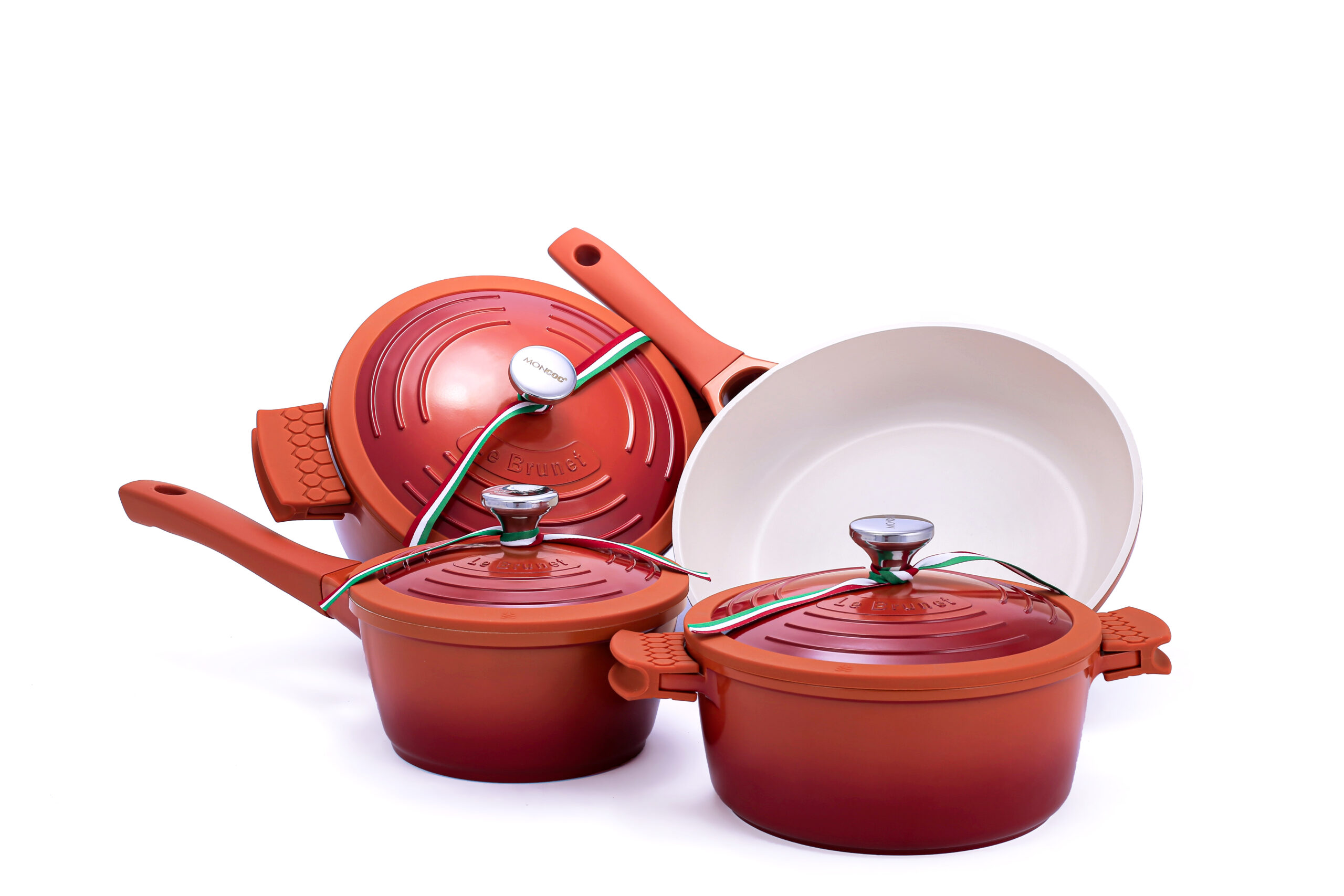 Jogo de Panelas - Le Brunet - Laranja e Vermelho - Moncoc